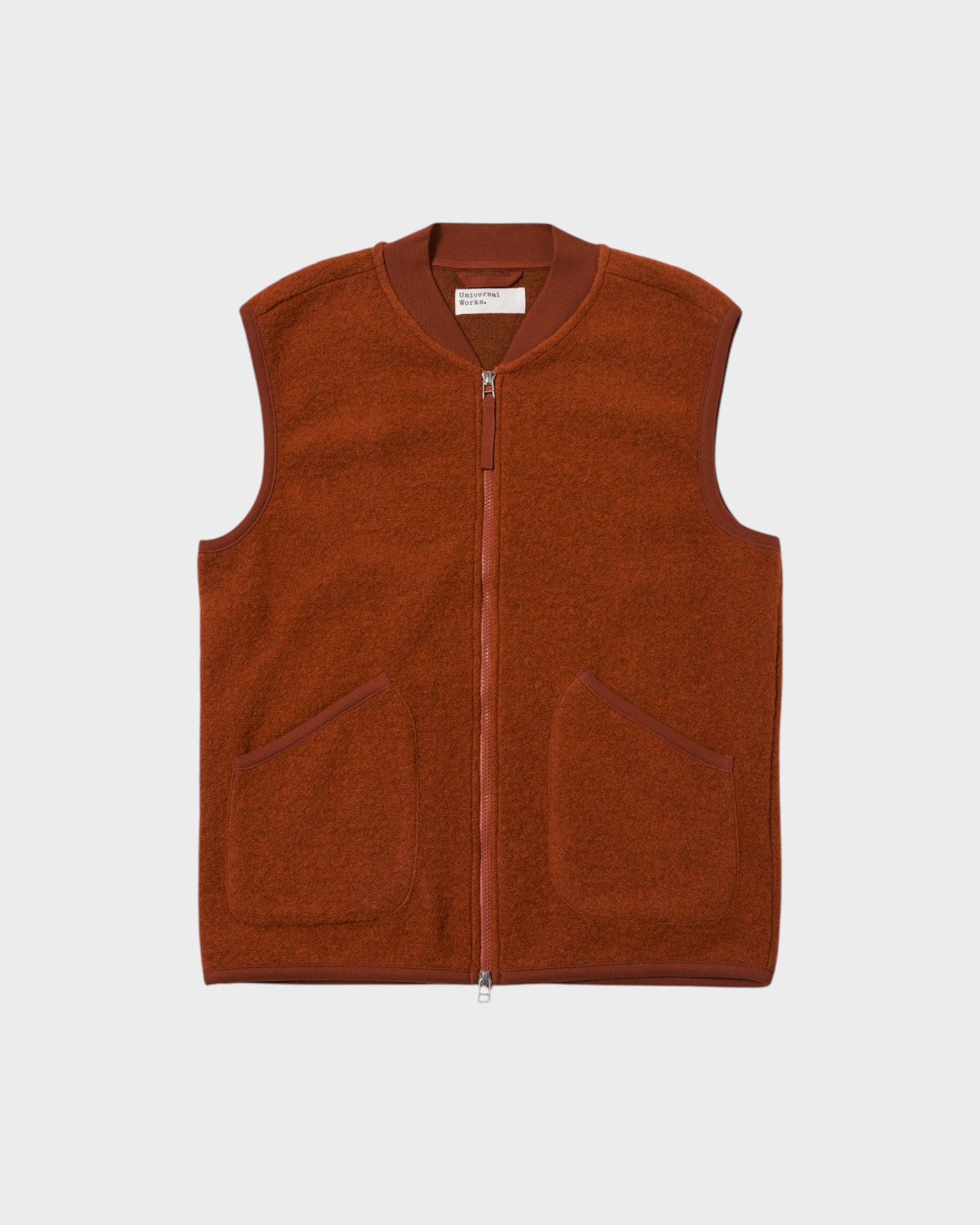 Universal Works Zip Waistcoat Wool Fleece Rust - Drapeur